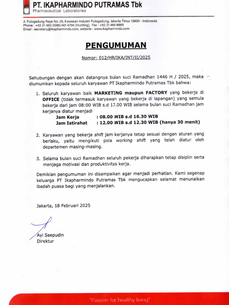 Jam Kerja Masa Puasa 2025 | PDF