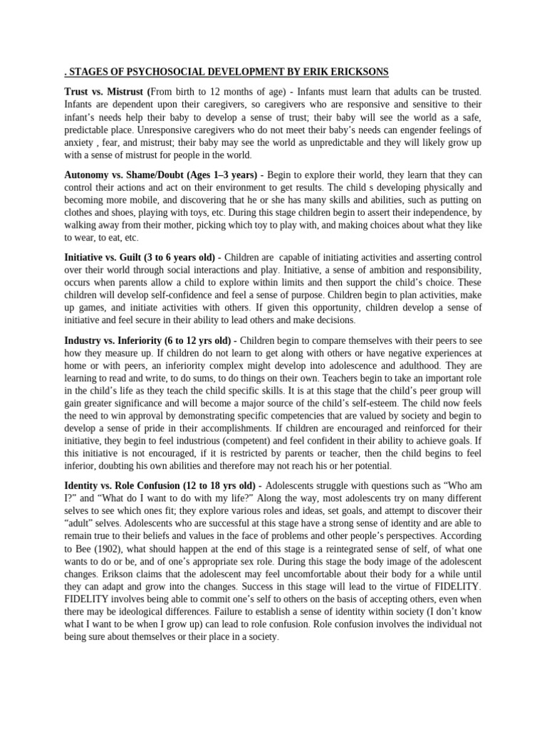 Stages of Psychosocial Development by Erik Ericksons | PDF ...