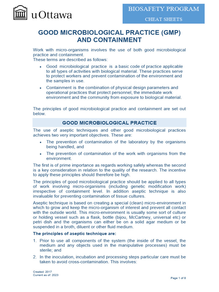 Good Microbiological Practices | PDF