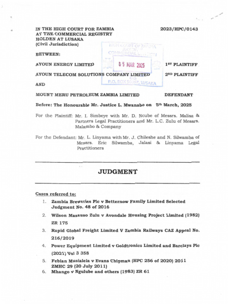 Ayoun Energy vs. Mount Meru Judgment | PDF | Damages | United States Dollar