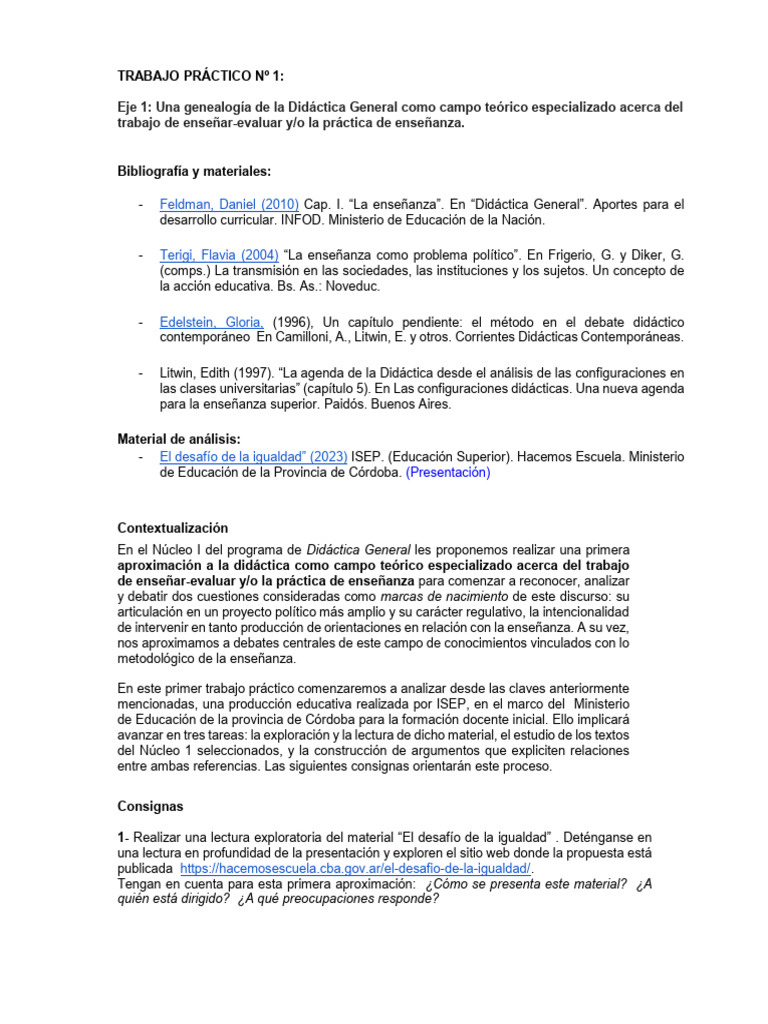 2-TP1 Didáctica Gral 2024 | PDF | Enseñando | Aprendizaje