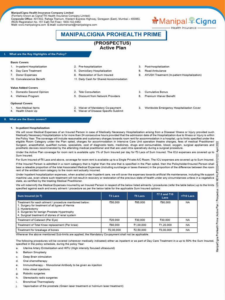 8 ProHealth Prime Active Prospectus April 22 01 | PDF | Mental Disorder ...