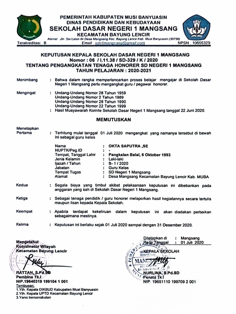 SK Pengangkatan Guru | PDF