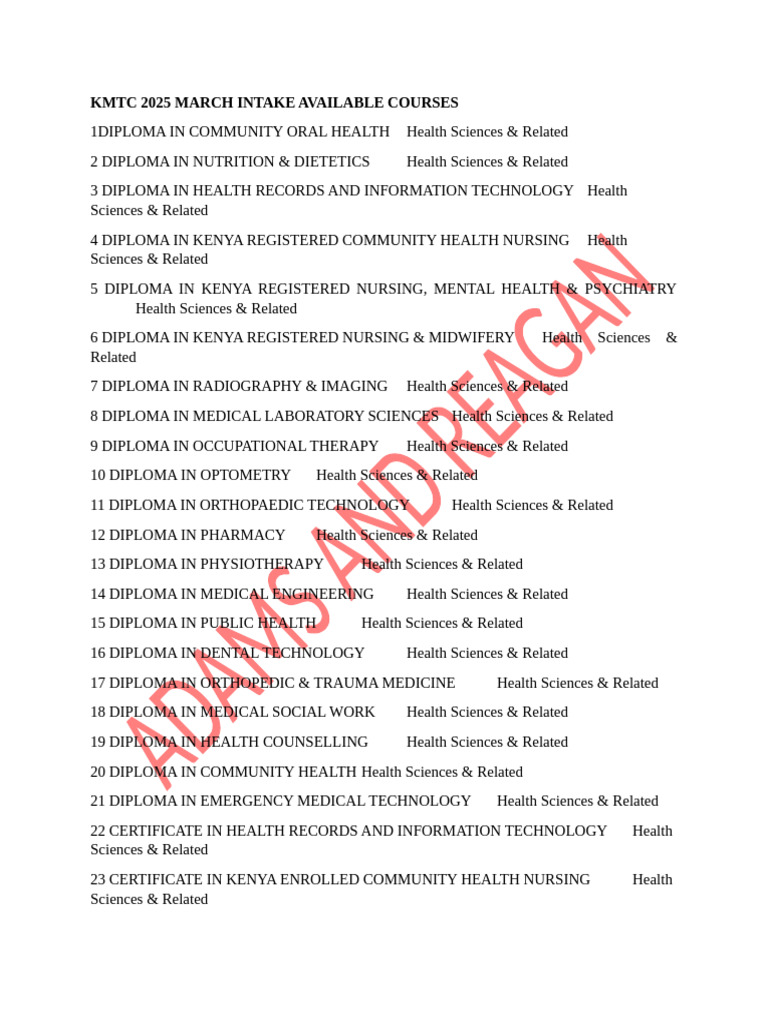 KMTC 2025 March Intake Available Courses | PDF | Diploma | Orthopedic ...