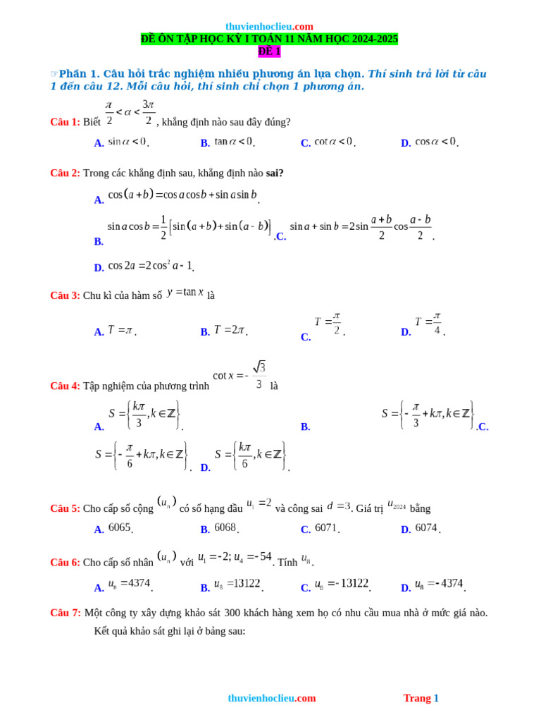Thuvienhoclieu.com de on Tap HK1 Toan 11 KNTT de 1 | PDF