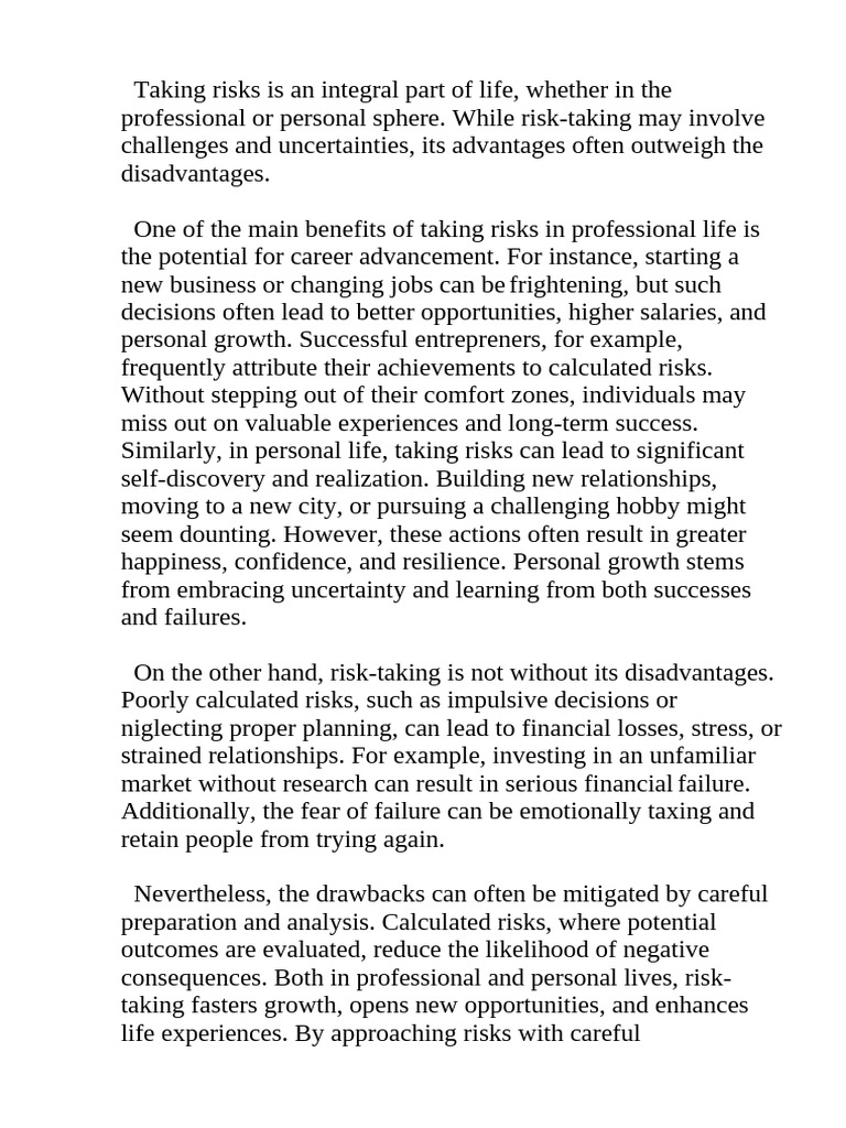 Essay About Risks | PDF