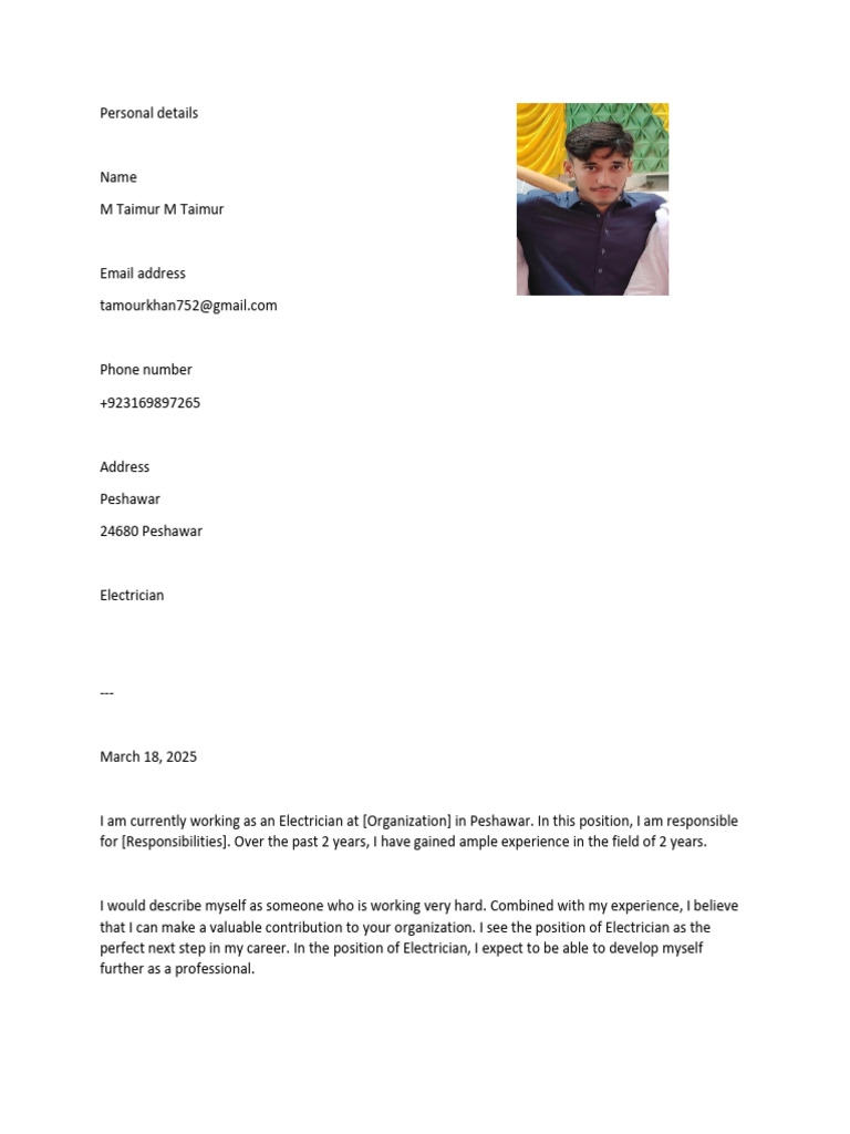 Electrician Resume of M Taimur | PDF
