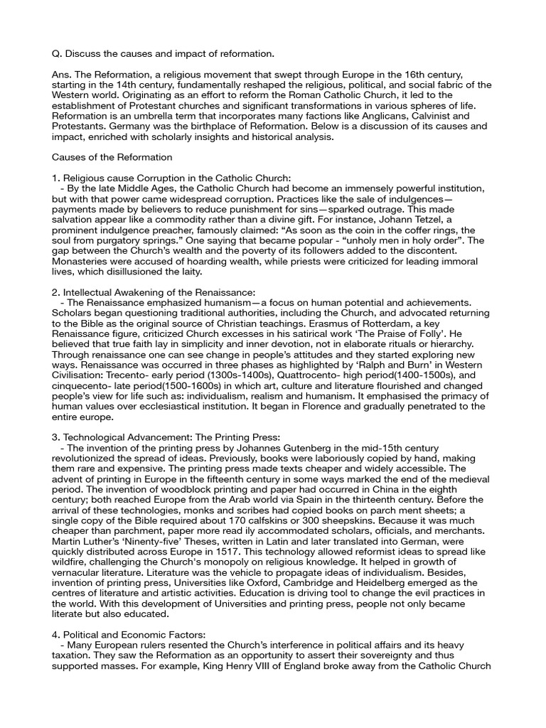 Reformation Assignment (Major) | PDF | Protestantism | Catholic Church