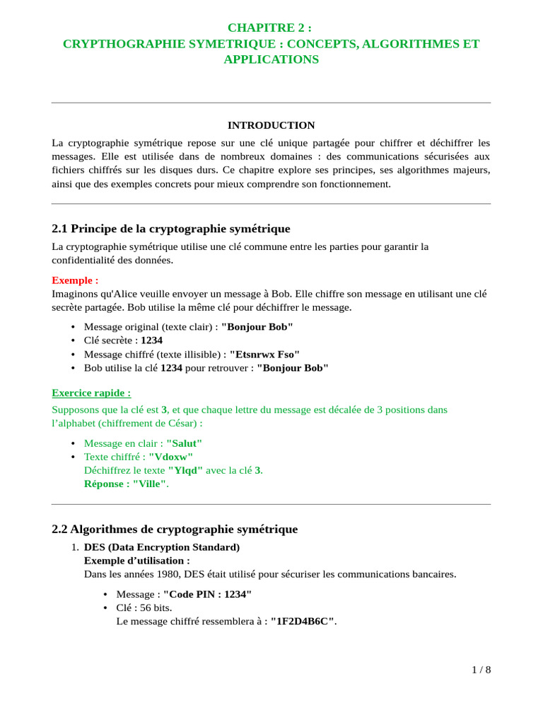 Cryptographie Symétrique : Concepts et Algorithmes | PDF | Cryptage ...