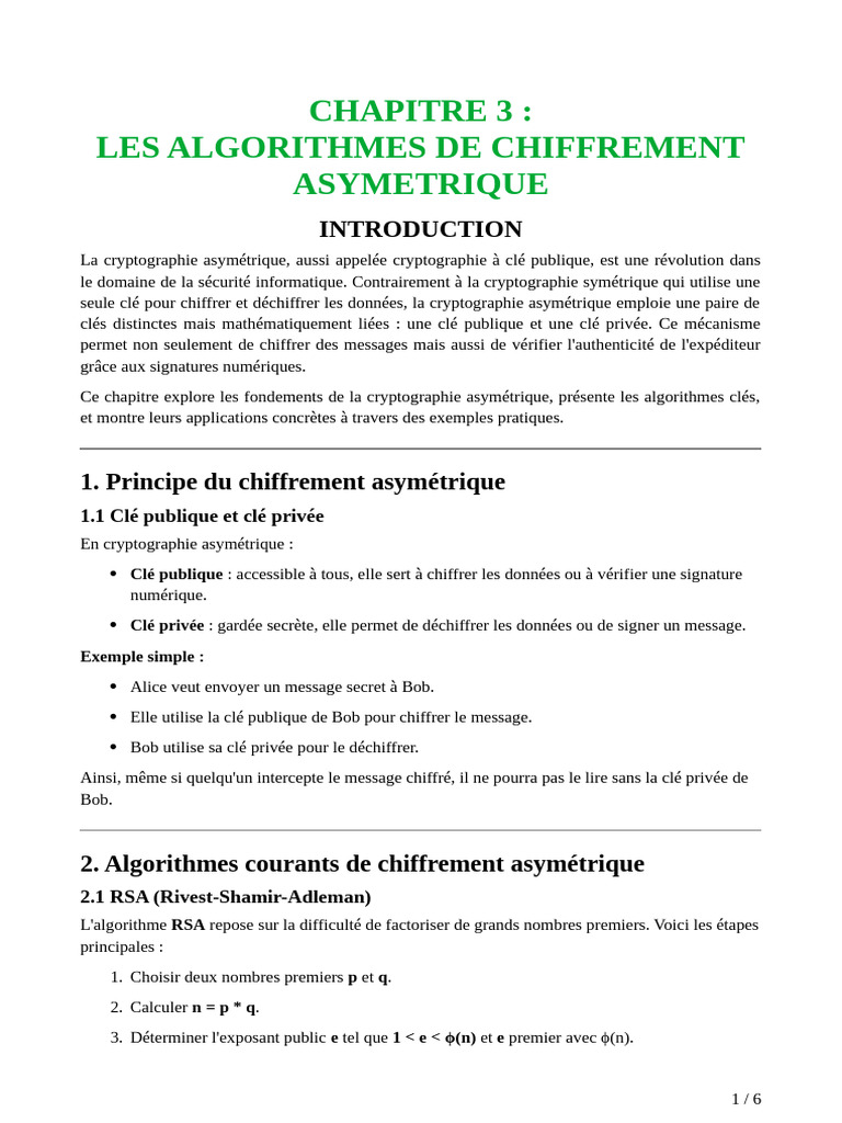 Algorithmes de Chiffrement Asymétrique | PDF | Public-key cryptography ...