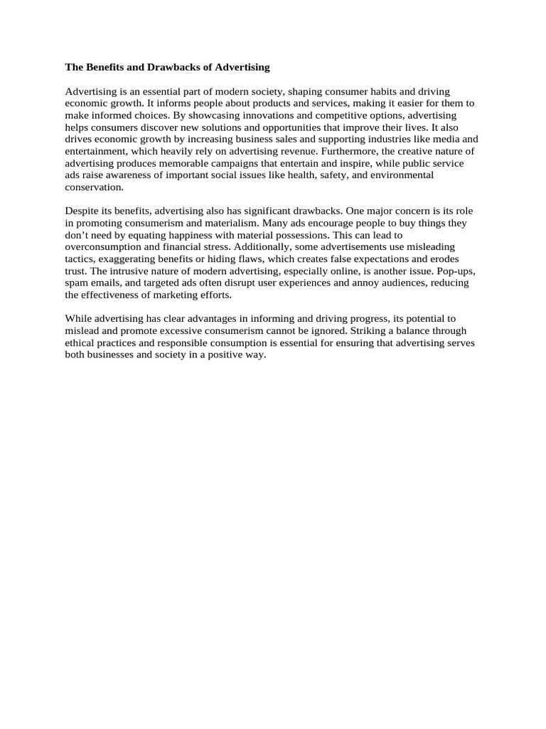The Benefits and Drawbacks of Advertising | PDF