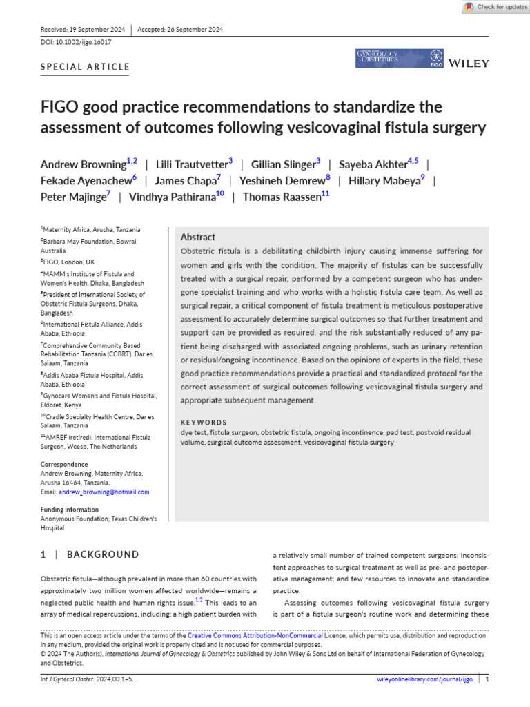 Intl J Gynecology Obste - 2024 - Browning - FIGO Good Practice ...