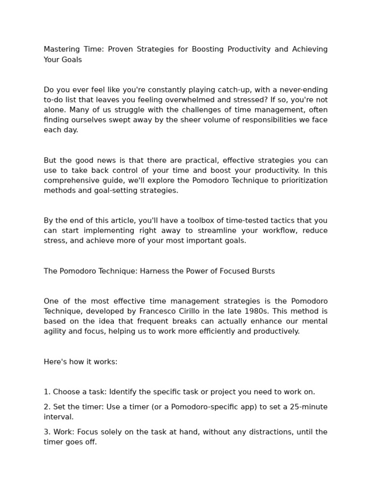 Boost Productivity with Time Management Strategies | PDF | Goal | Time ...
