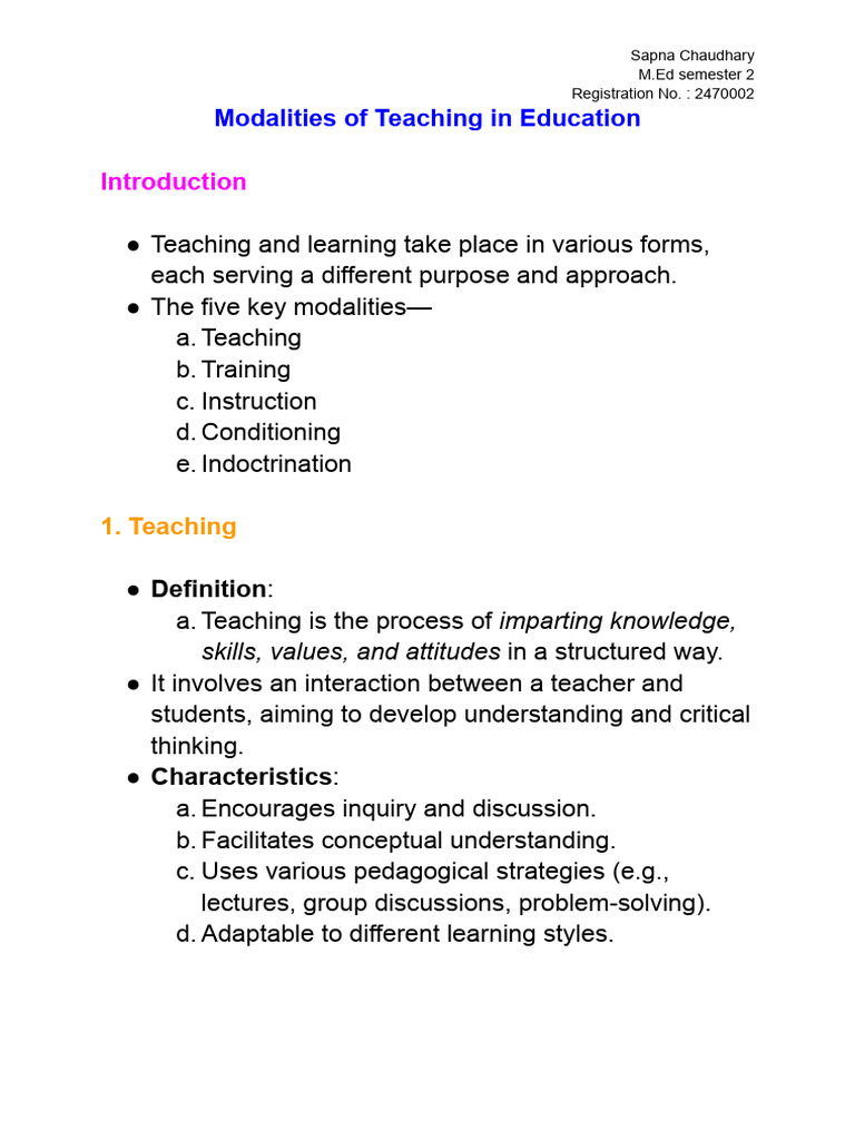 Modalities Of Teaching In Education Pdf Reinforcement Learning