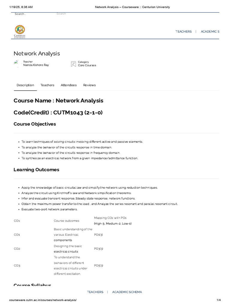 Network Analysis - Courseware - Centurion University-1 | PDF | Electrical Impedance | Network ...