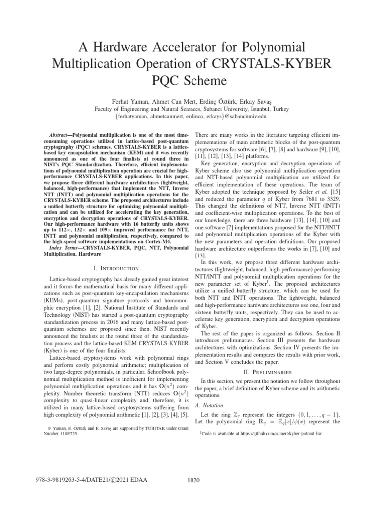 A Hardware Accelerator For Polynomial Multiplication Operation of ...