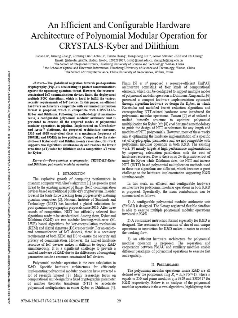Efficient Hardware for Kyber and Dilithium | PDF | Quantum Computing ...