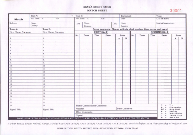 Rugby Score Sheet | PDF