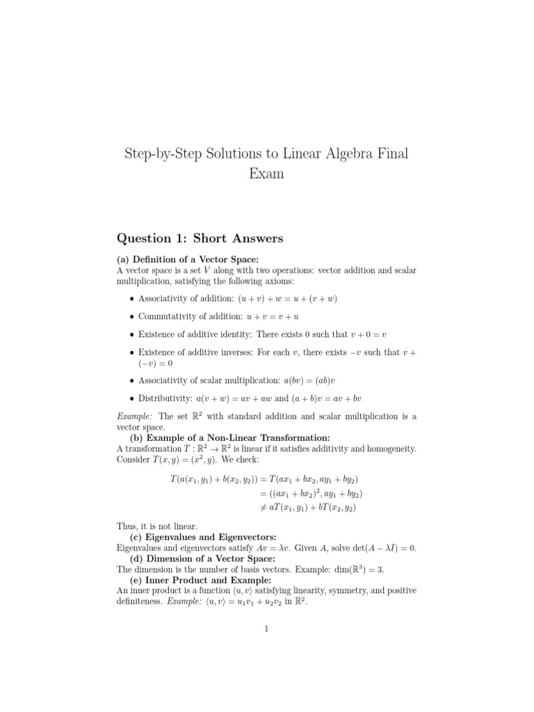 Linear Algebra Paper Solution | PDF | Vector Space | Eigenvalues And ...