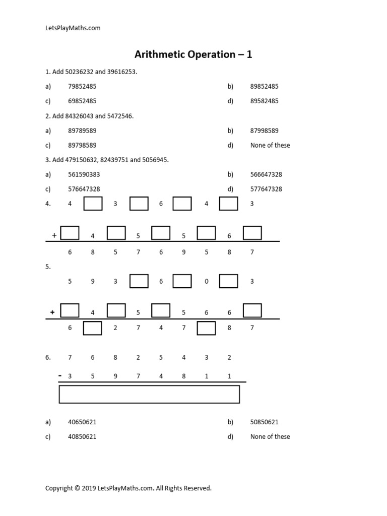 Arithmetic Operation 1 | PDF