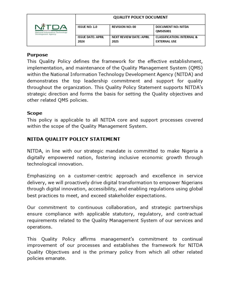 NITDA-QUALITY-POLICY-DOCUMENT | PDF