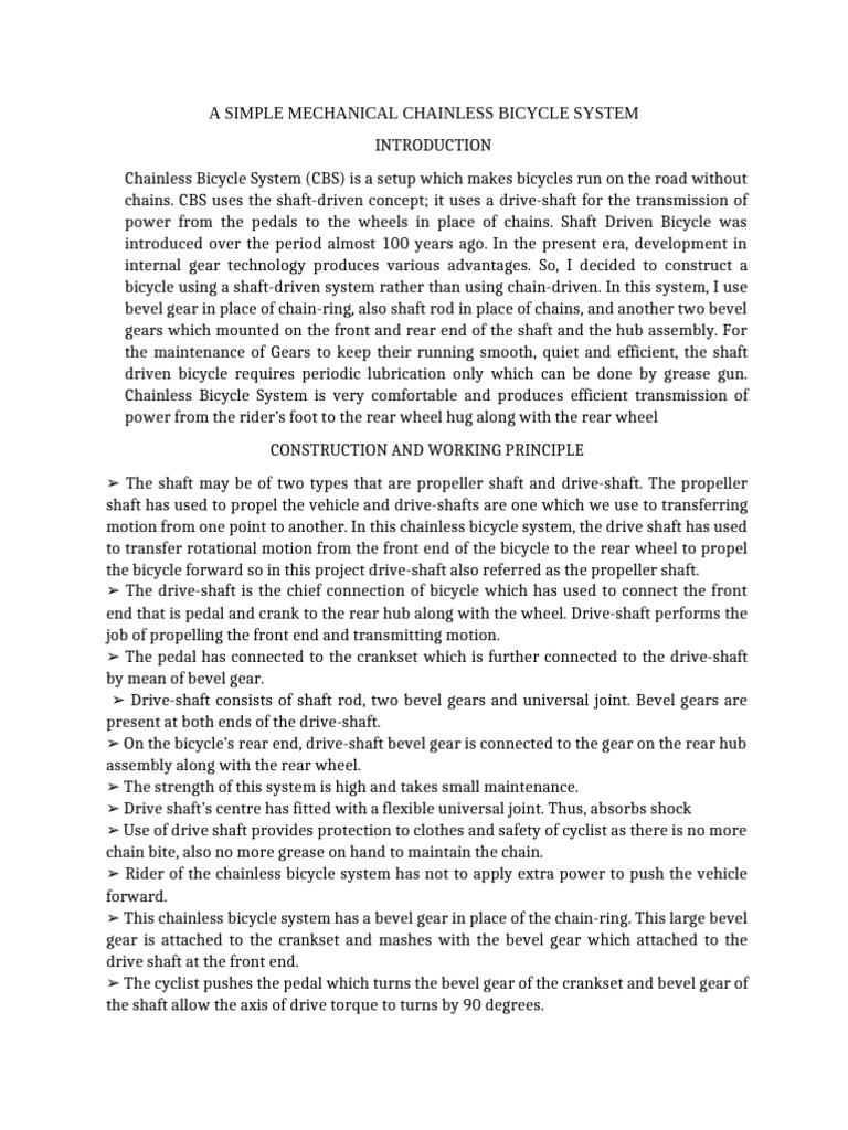 A SIMPLE MECHANICAL CHAINLESS BICYCLE SYSTEM | PDF | Gear | Vehicle ...