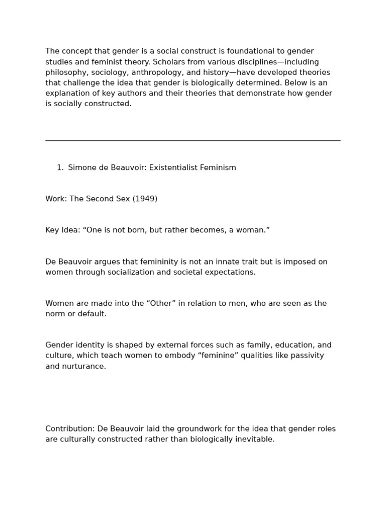 Gender as a Social Construct: Key Theories | PDF | Gender | Gender Studies