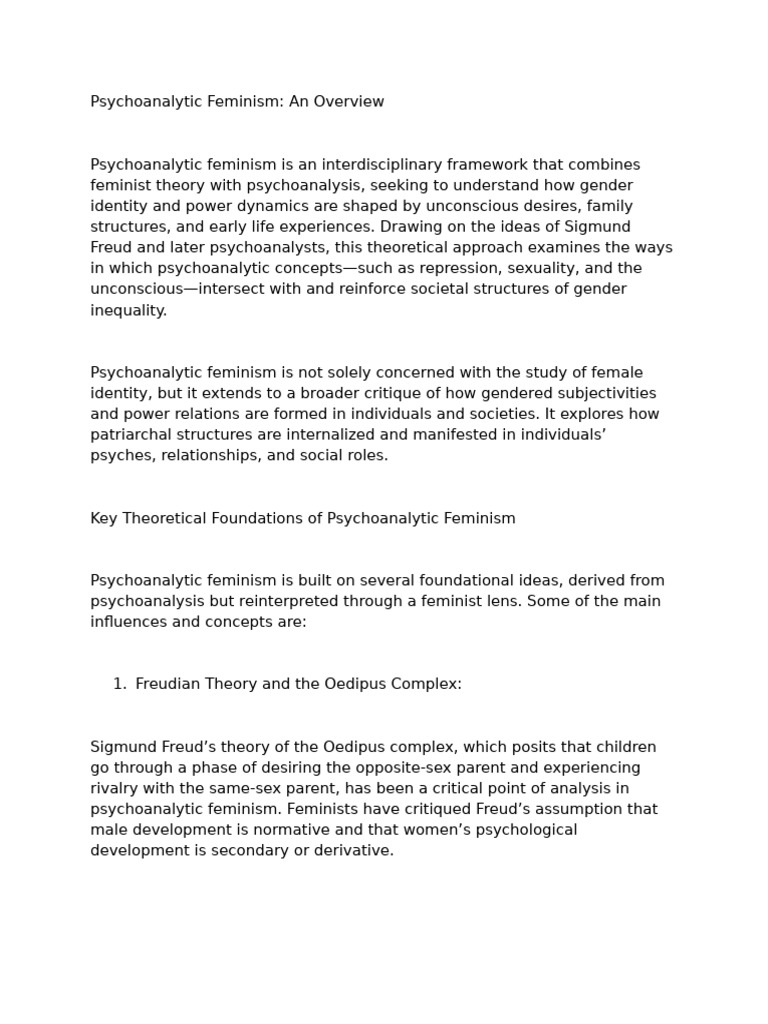 Psychoanalytic Feminism | PDF | Psychoanalysis | Feminist Theory