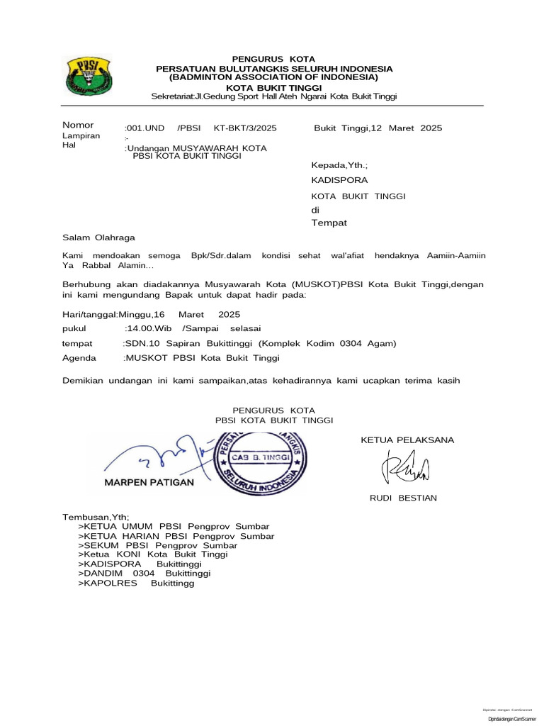 Finish Undangan Muskot Ke KADISPORA | PDF