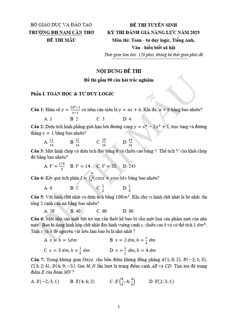 De Thi Mau DGNL2025 DNC End | PDF