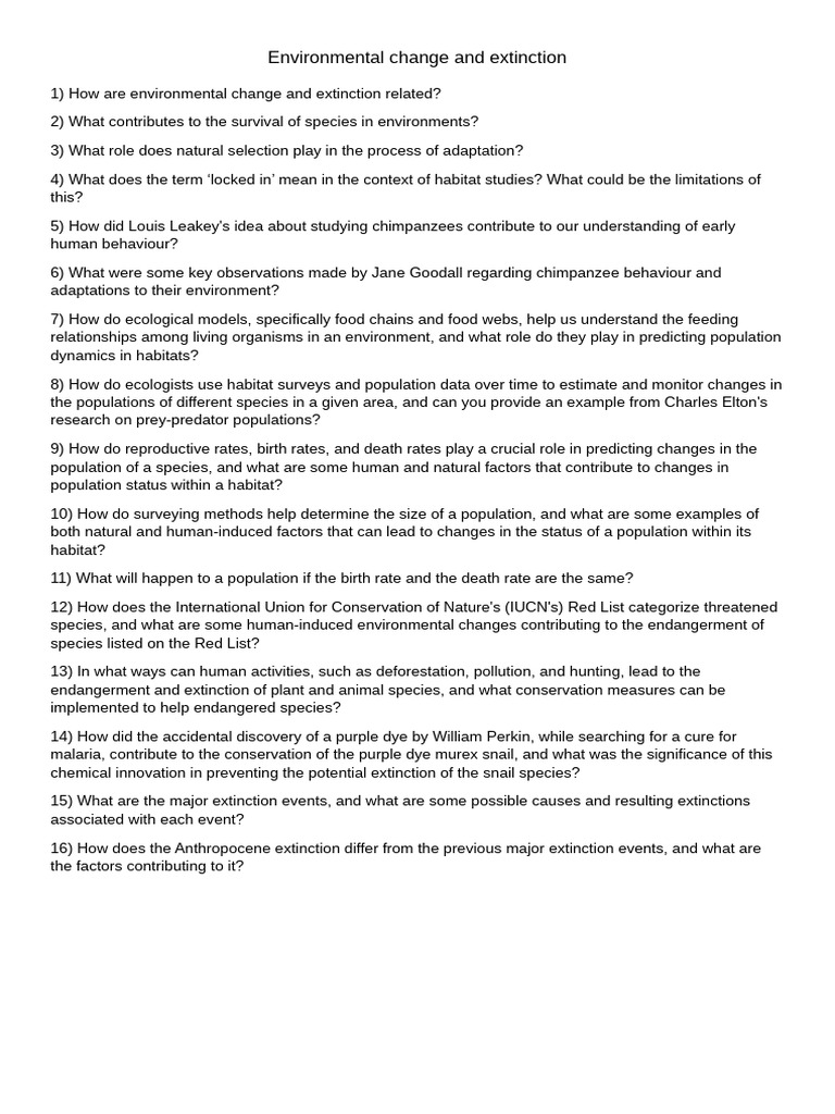 Environmental Change and Extinction | PDF | Extinction | Conservation ...