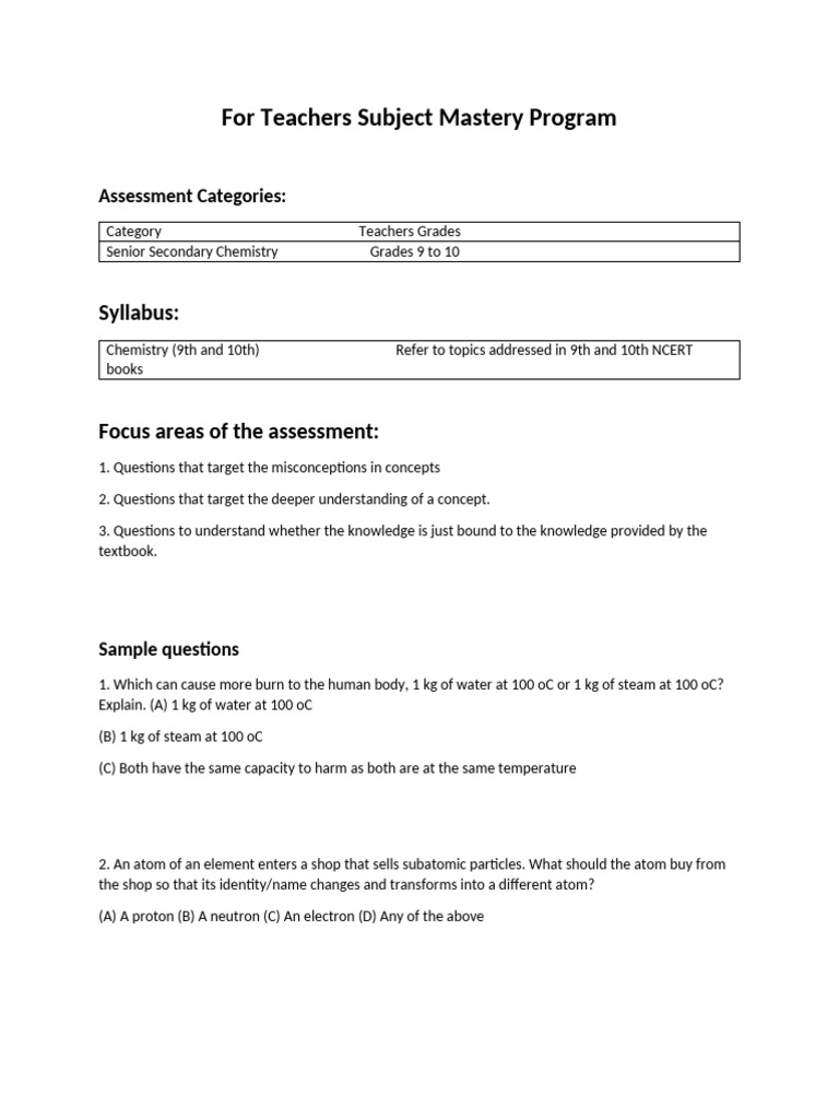 For Teachers Subject Mastery Program | PDF