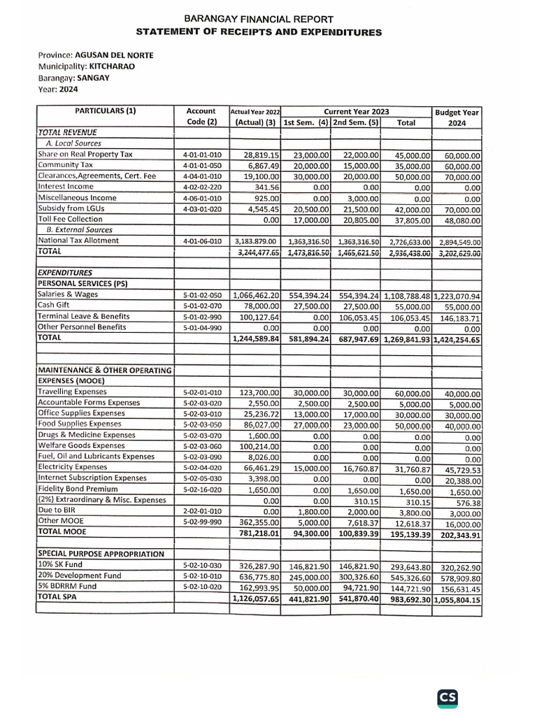 Barangay Financial Report SRE | PDF