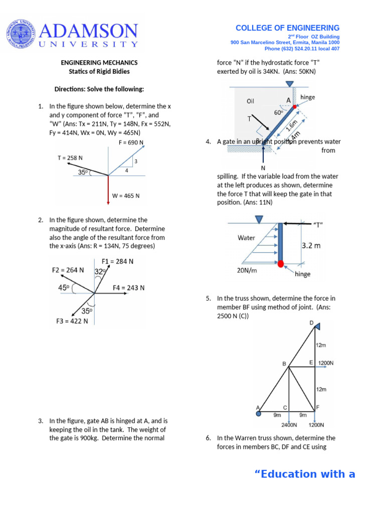 Diagnostic Statics of Rigid Bodies | PDF | Force | Physical Quantities