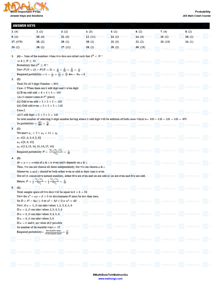 157 Sol - Most Important PYQs @IndAlok | PDF | Dice