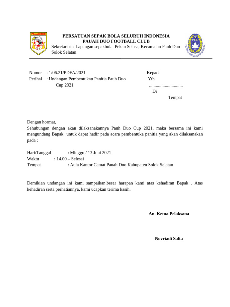 Undangan Rapat Turnamen | PDF