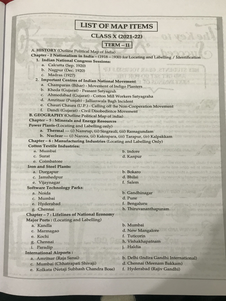 Class 10 Term 2 - Map List | PDF