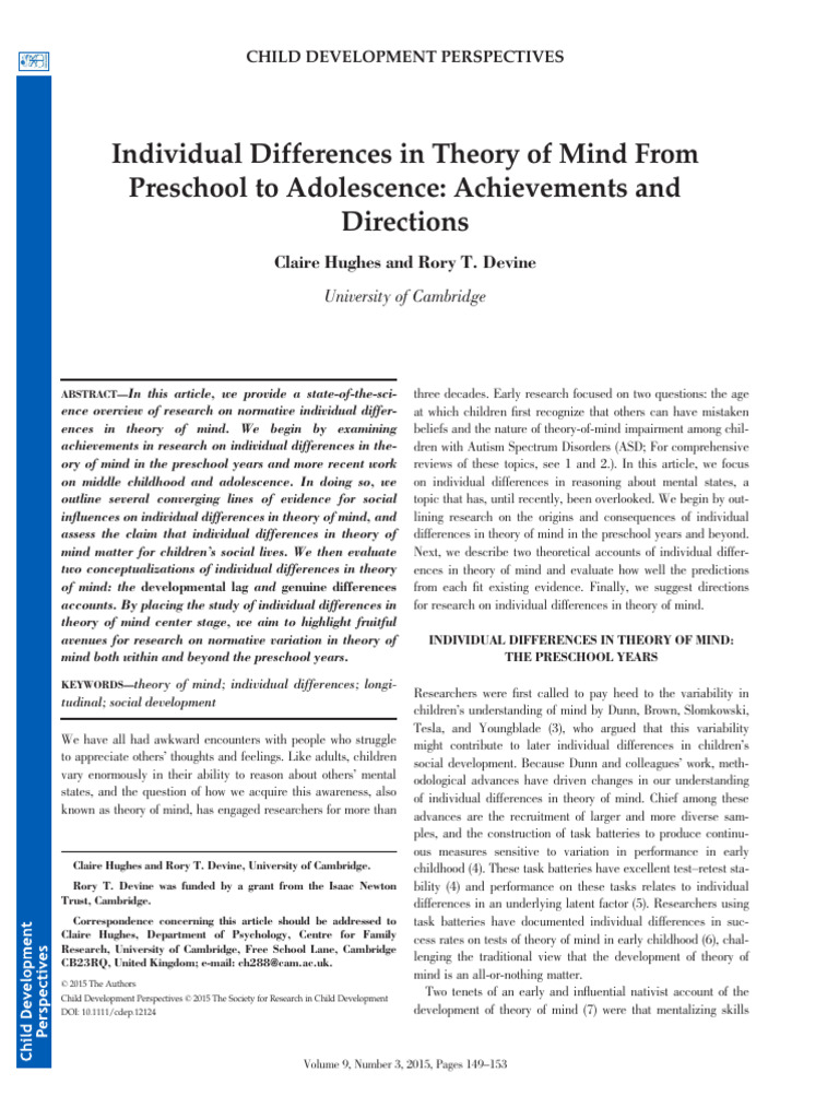Individual Differences in Theory of Mind | PDF | Theory Of Mind | Mind