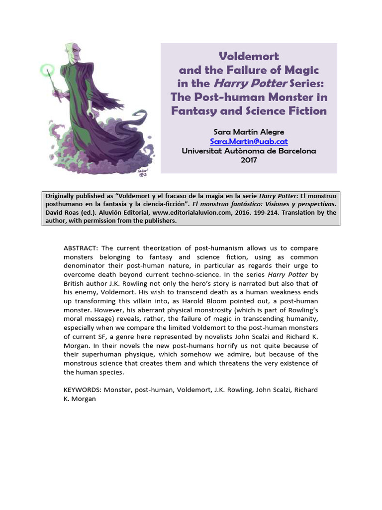SARA MARTIN Voldemort and The Failure of Magic | PDF | J. K. Rowling | Harry Potter