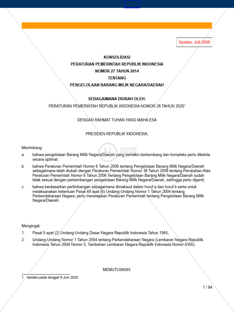 PP 27-2014 Pengelolaan BMN Atau BMD | PDF