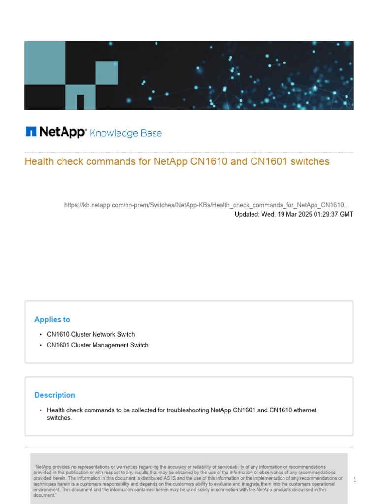 Health Check Commands For NetApp CN1610 and CN1601 Switches | PDF | I Pv6 | Computer Terminal