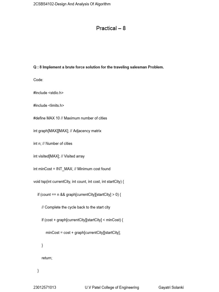 DAA Practical 8 | PDF