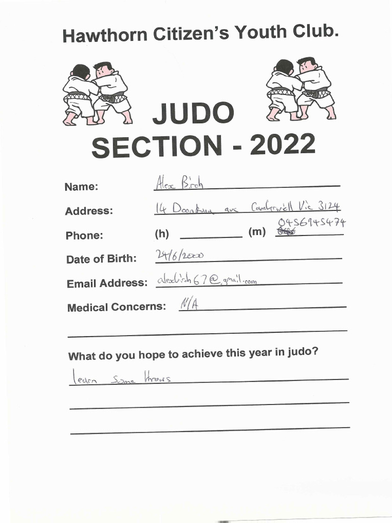 Judo Information Form | PDF
