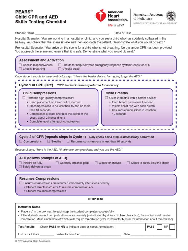 BLS Child Skills Checklist Ucm 495803 | PDF | Cardiopulmonary ...