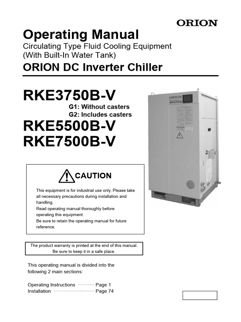 Orion Inverter Chiller Operating Manual | PDF | Water | Pump