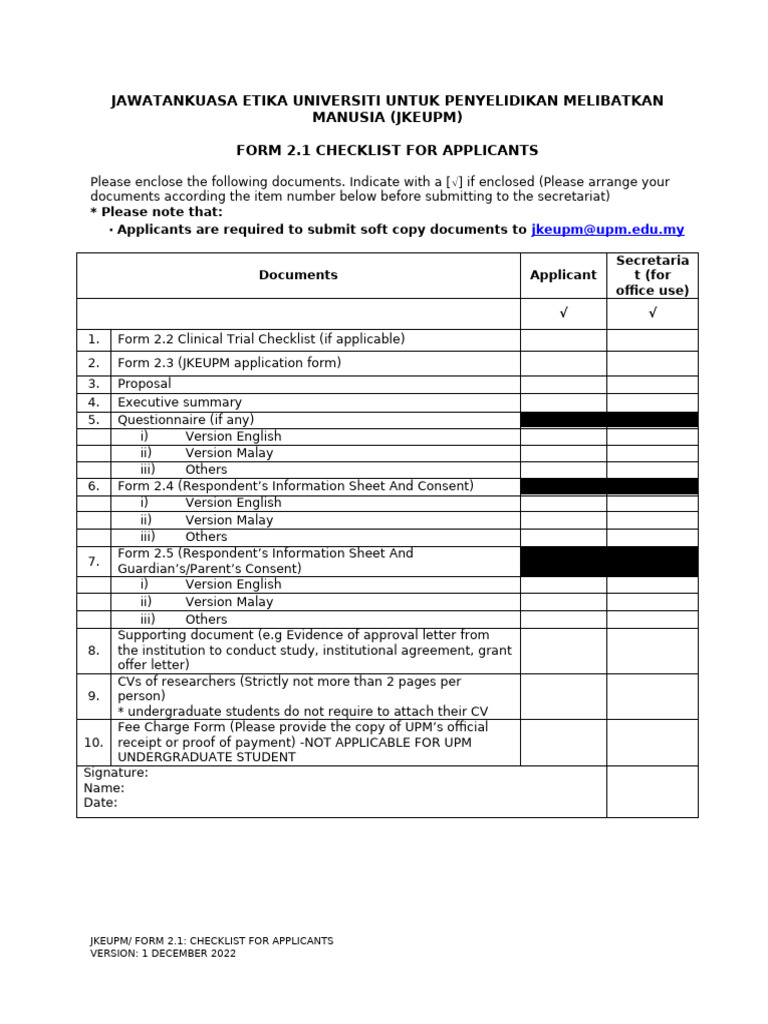 20230324092049jkeupm Form 2.1 - Applicant Checklist | PDF