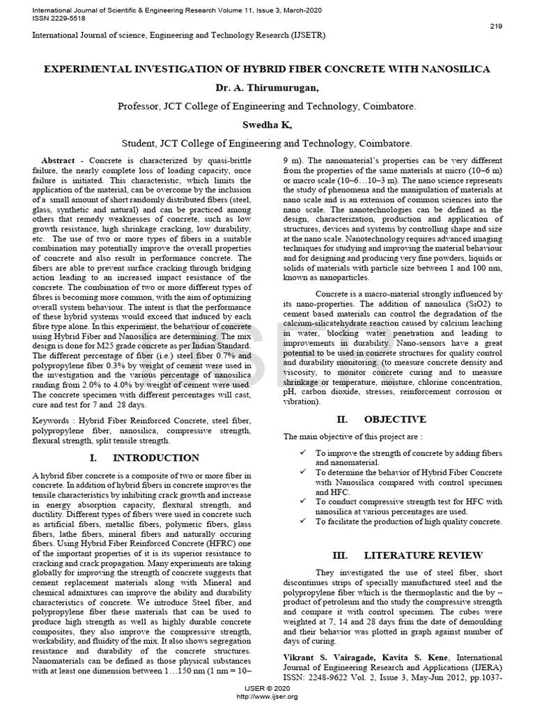 Experimental Investigation of Hybrid Fiber Concrete With Nanosilica | PDF | Concrete ...