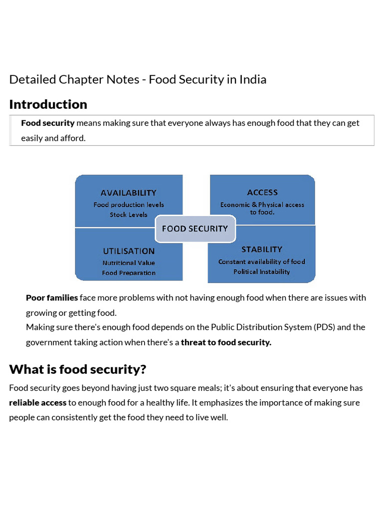 Class 9 Economics Chapter 4 Notes - Food Security in India Free PDF ...