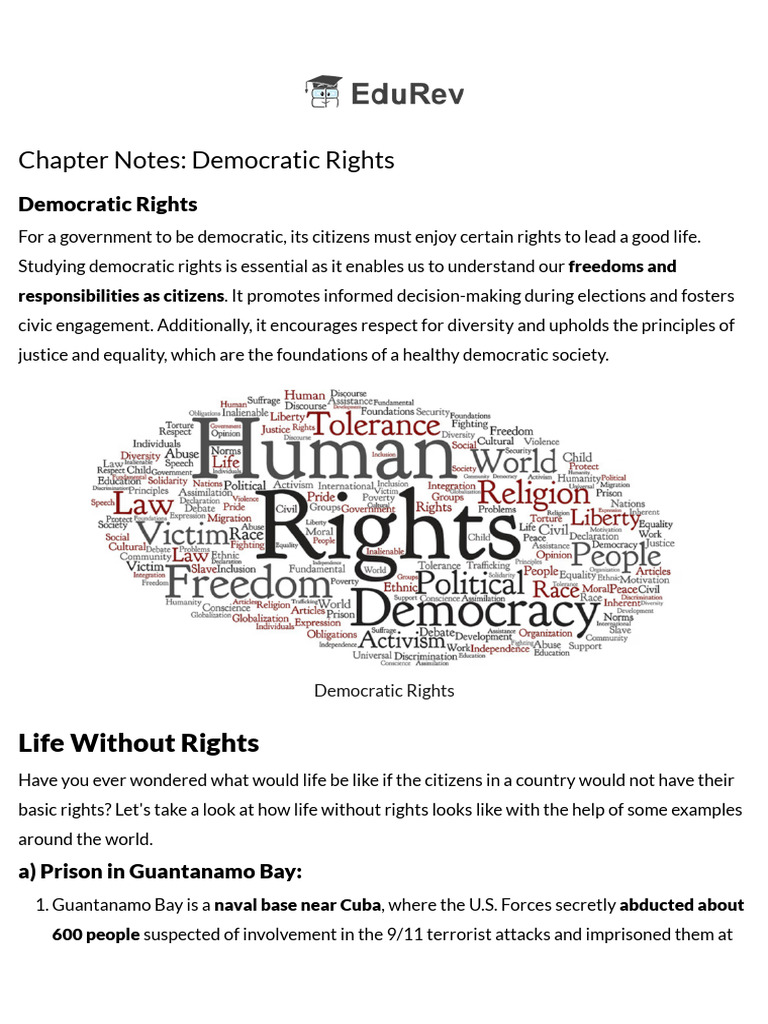 Class 9 Civics Chapter 5 Notes - Democratic Rights Free PDF | PDF ...