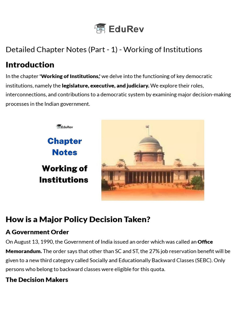 Class 9 Civics Chapter 4 Notes | PDF | Government Of India | Cabinet ...